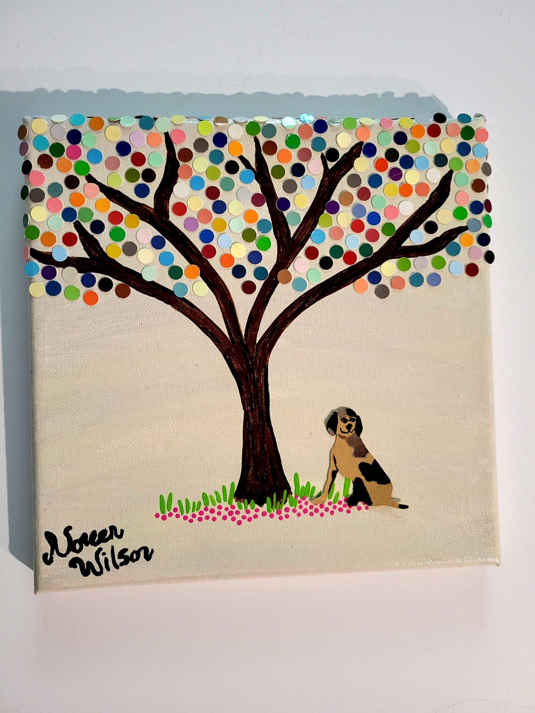 Hand Painted Happy Tree Art: Personalized Pet Portrait, 8x8 Canvas - Etsy