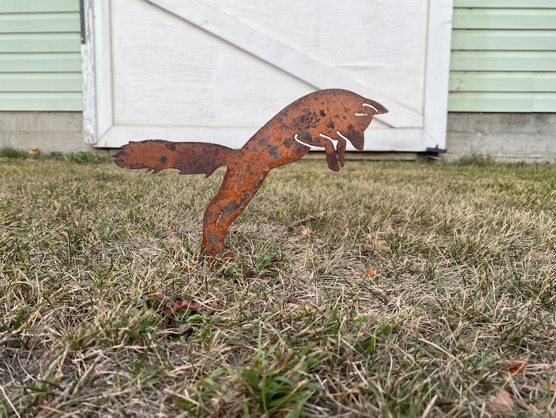 Rustic Metal Fox Garden Sculpture | Weathered Fox Outdoor Decor | Rusty ...