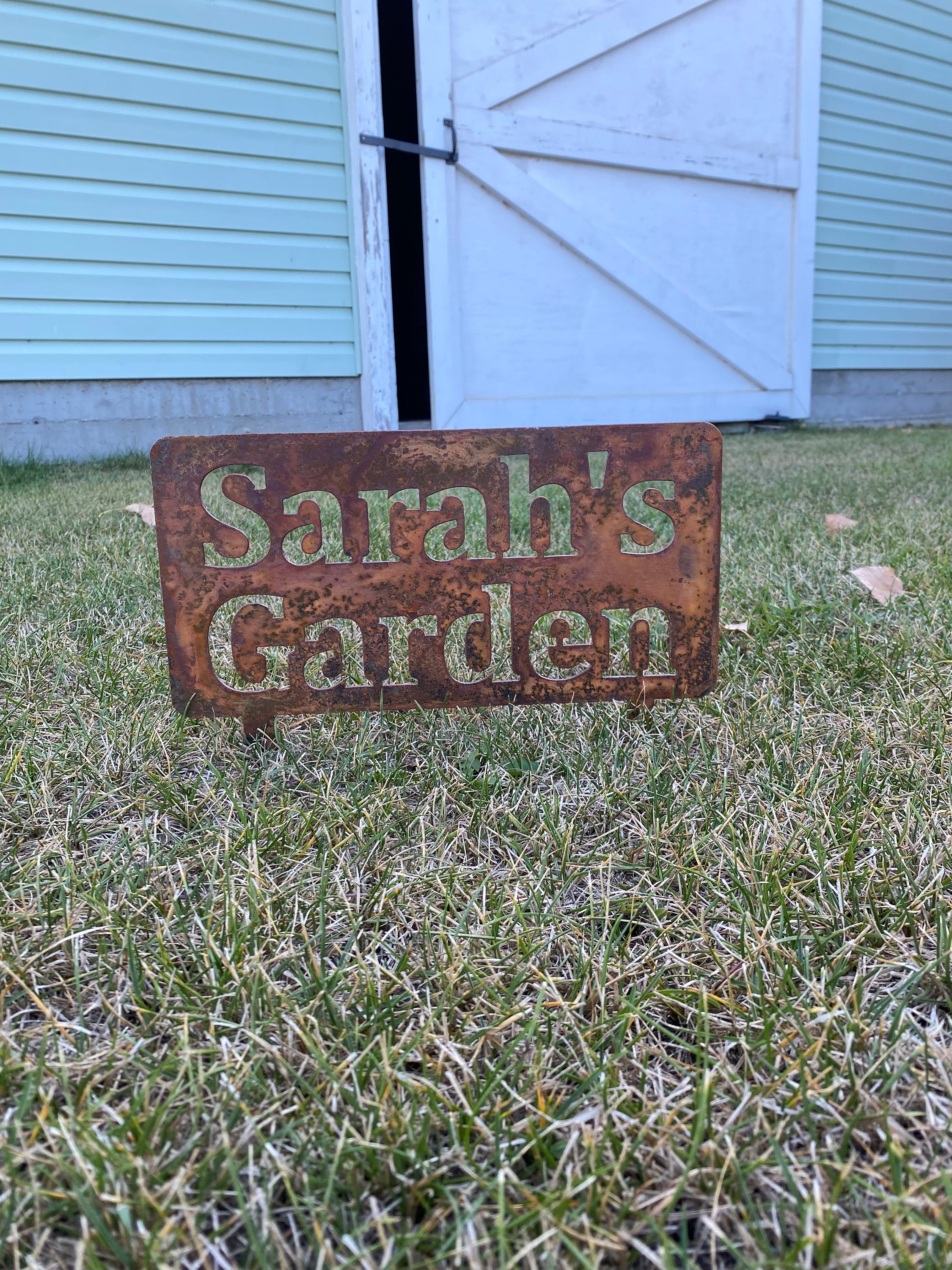 Personalized Rusty Metal Garden Sign Unique Outdoor Decor Custom Garden ...