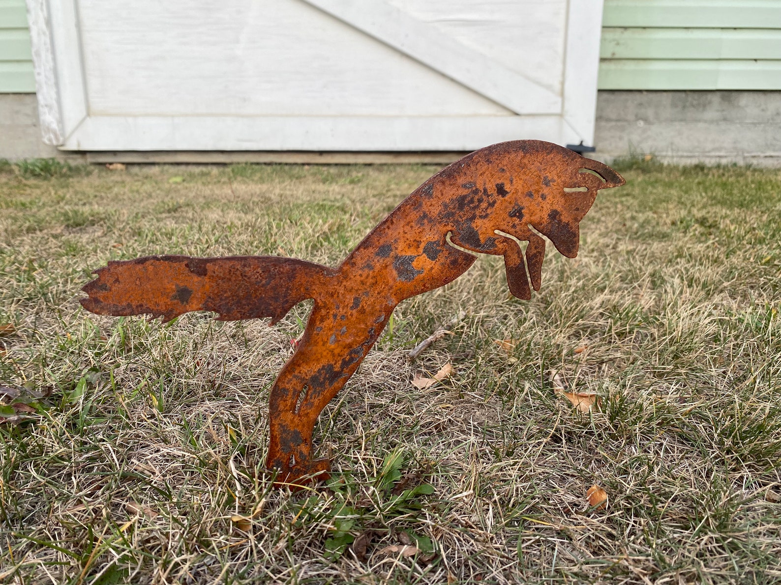 Rustic Metal Fox Garden Sculpture | Weathered Fox Outdoor Decor | Rusty ...