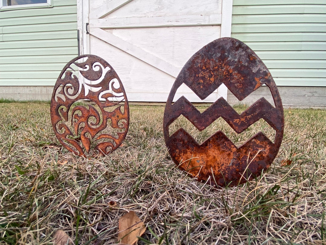 Metal Easter Egg Garden Decor - Pair of Metal Easter Egg Decorations ...