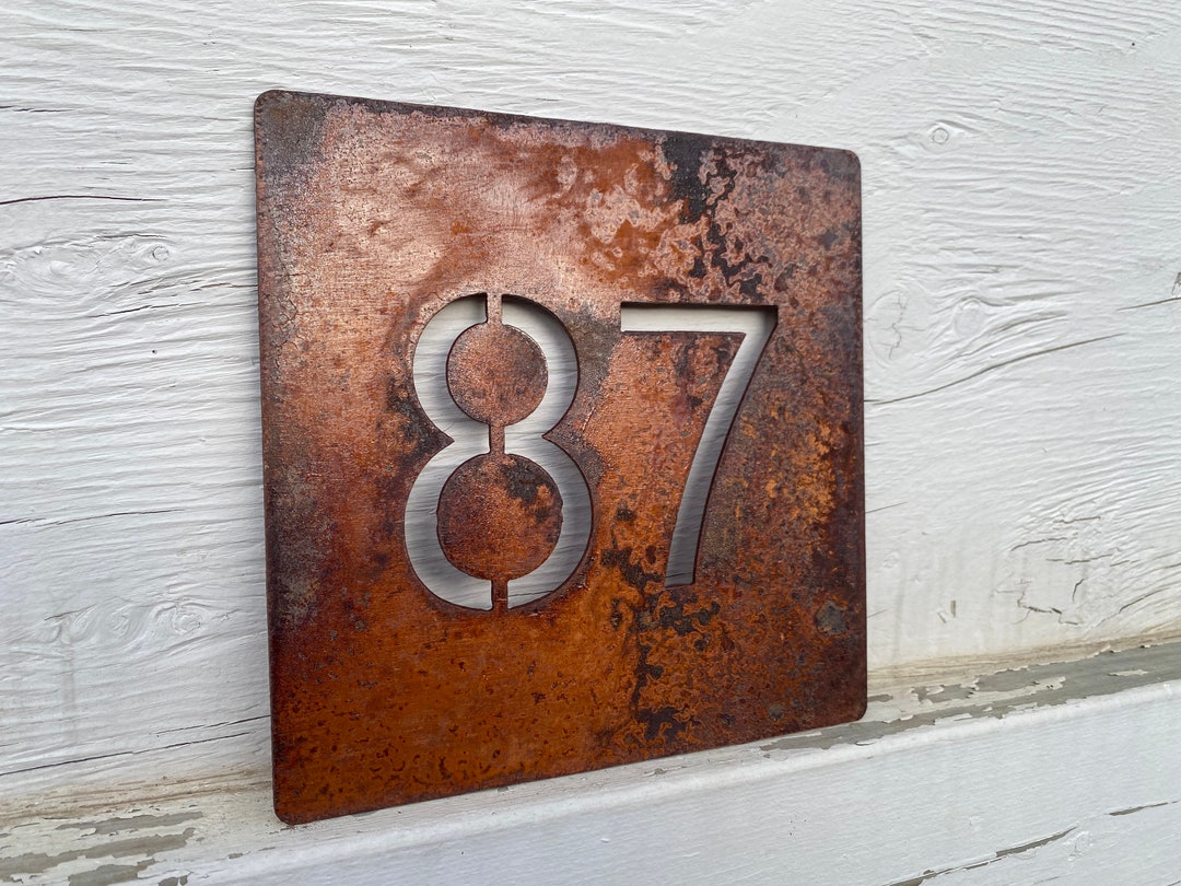 Rustic Square Metal House Number Plaque - Vintage Address Sign Rusty ...