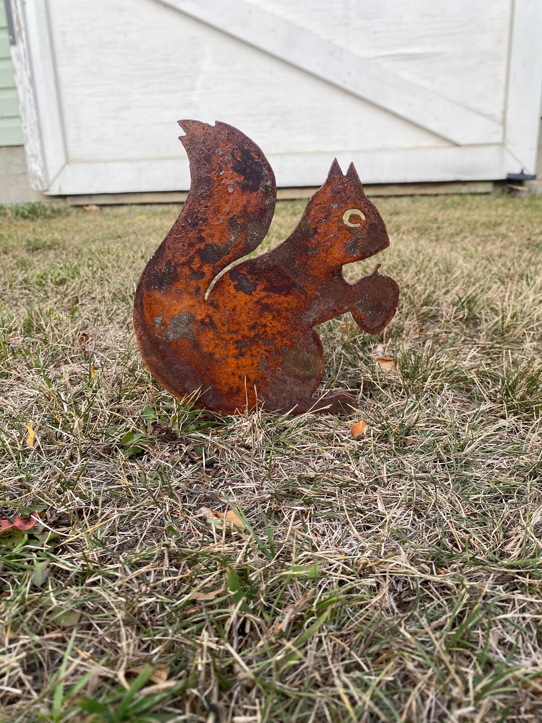 Rusty Metal Squirrel Yard Decor - Vintage Garden Ornament - Rustic ...