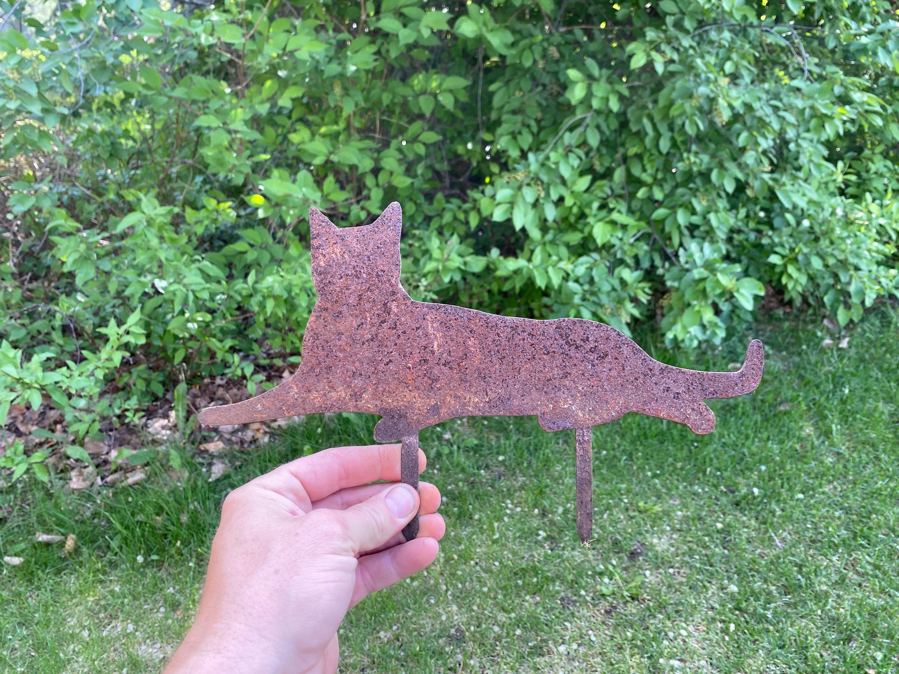 Charming Rustic Metal Cat Garden Sculpture: Weathered Feline Outdoor ...