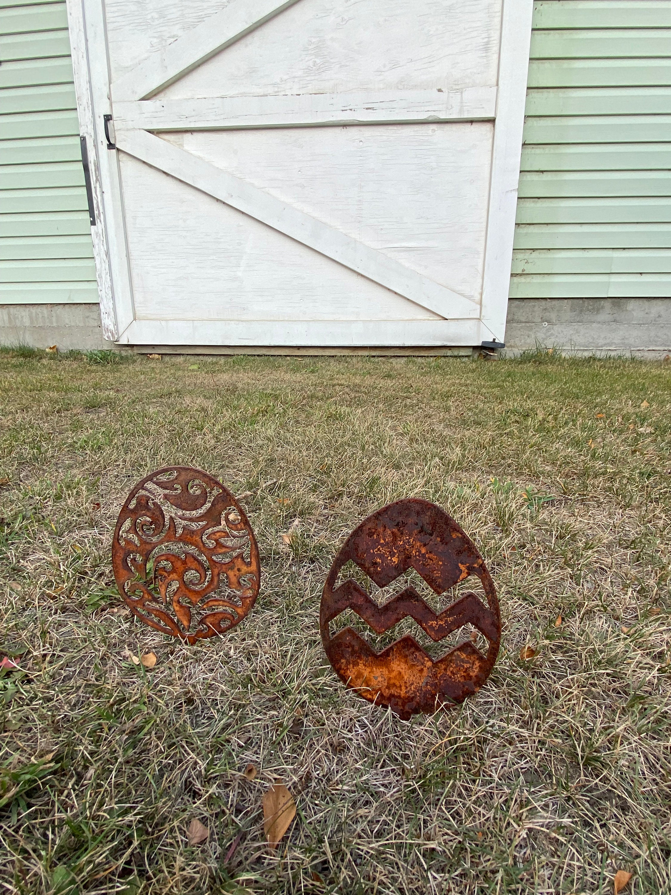 Metal Easter Egg Garden Decor Pair of Metal Easter Egg Decorations ...