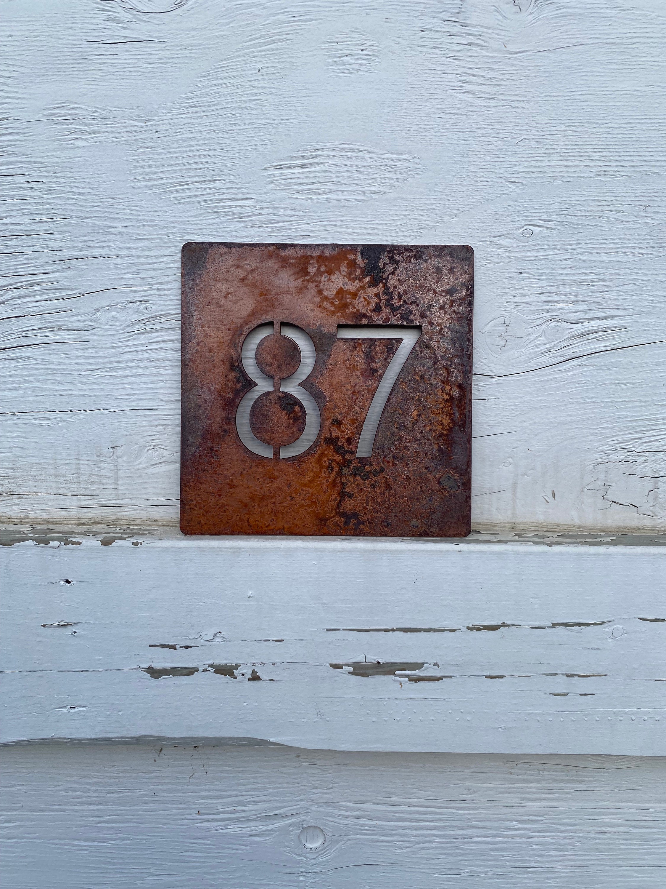 Rustic Square Metal House Number Plaque Vintage Address Sign Rusty Lawn ...