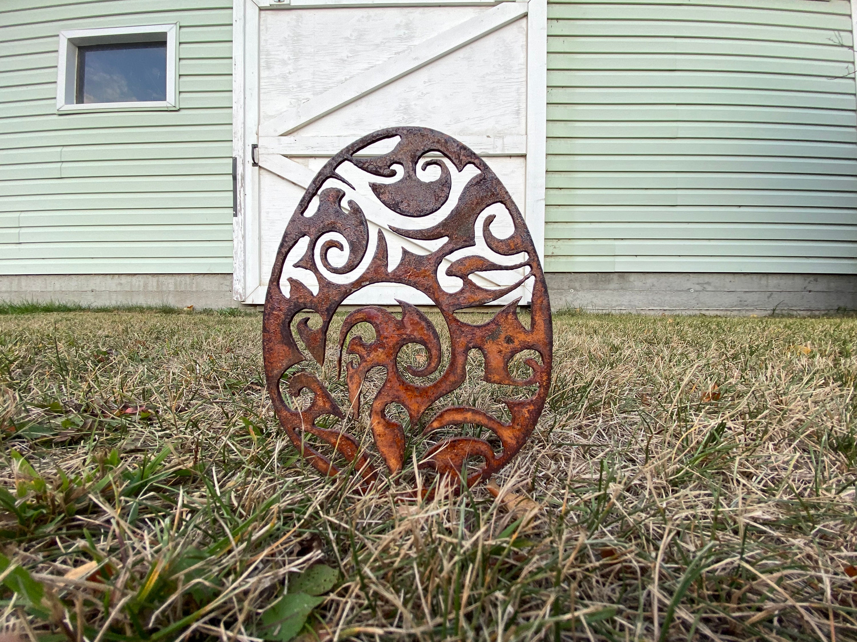 Metal Easter Egg Garden Decor - Pair of Metal Easter Egg Decorations ...