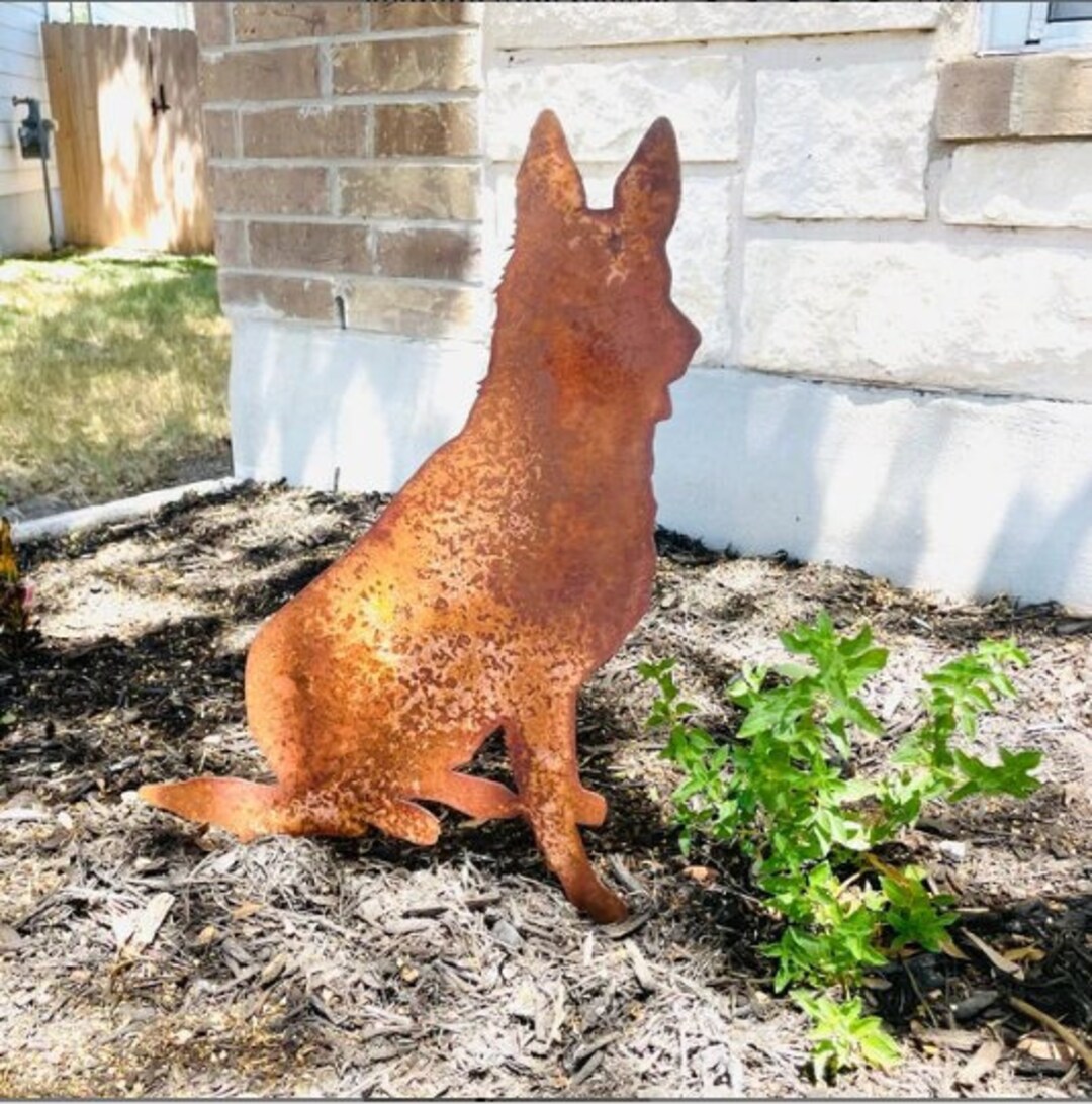 Charming Rustic Metal German Shepherd Garden Sculpture: Weathered ...