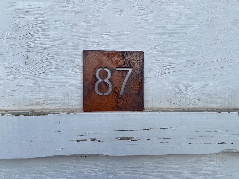 Rustic Square Metal House Number Plaque - Vintage Address Sign Rusty ...