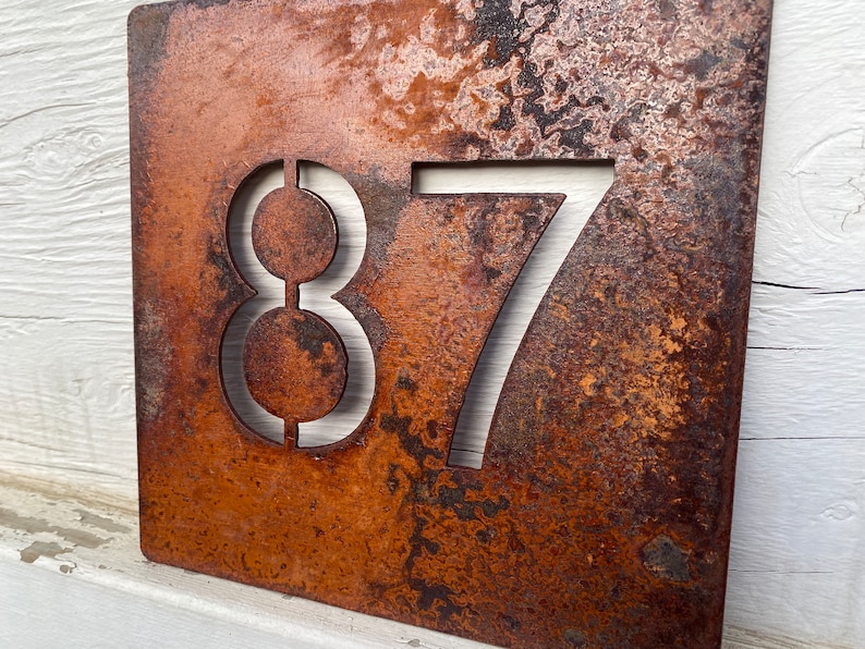 Rustic Square Metal House Number Plaque - Vintage Address Sign Rusty ...