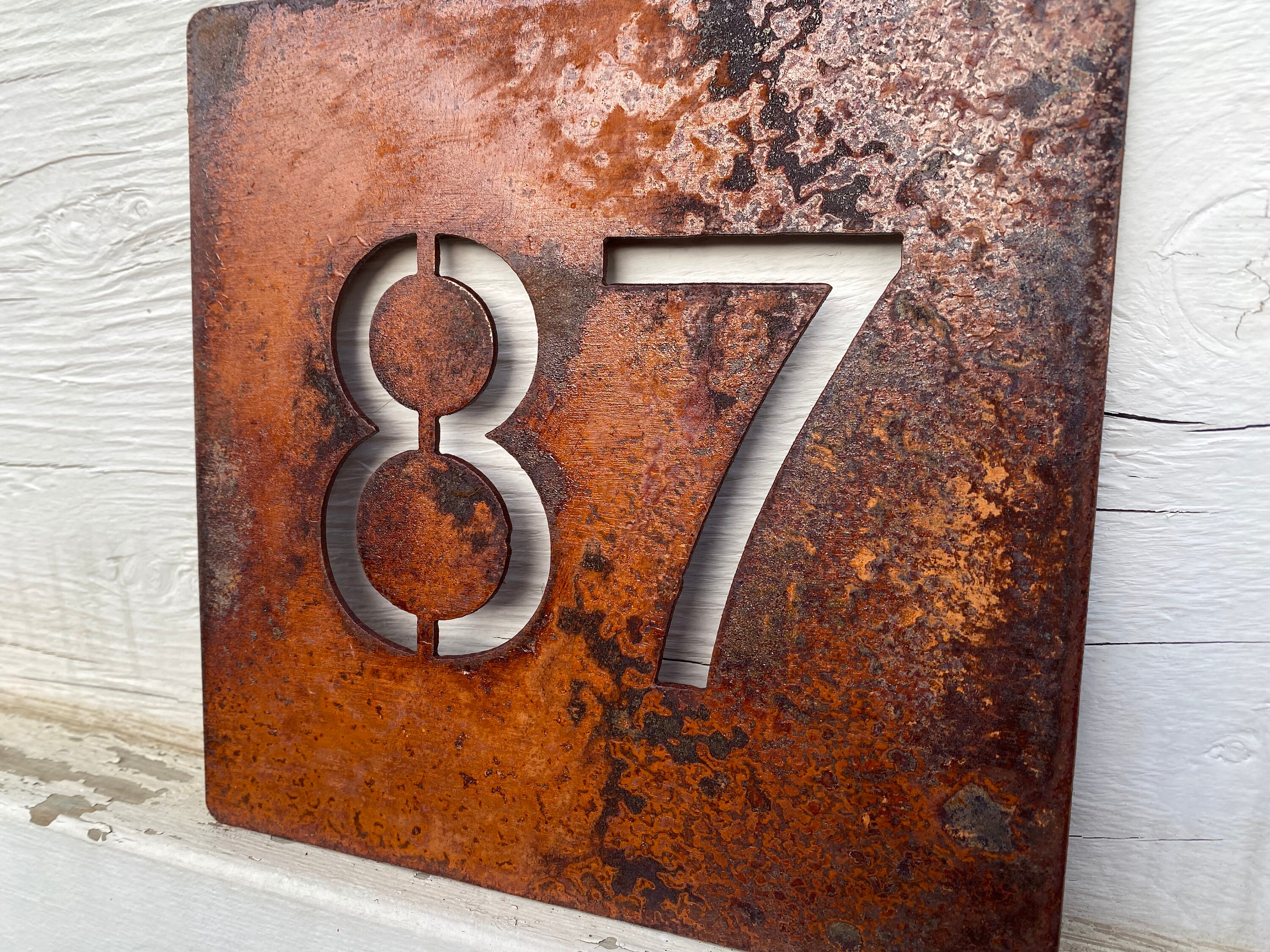 Rustic Square Metal House Number Plaque Vintage Address Sign Rusty Lawn ...