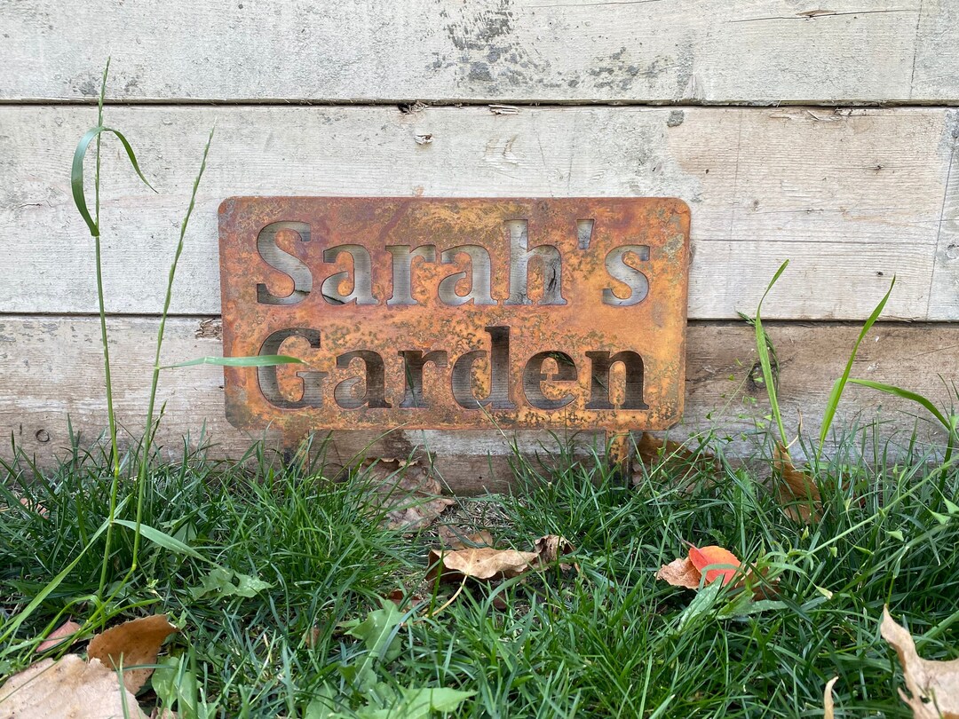 Personalized Rusty Metal Garden Sign Unique Outdoor Decor Custom Garden ...
