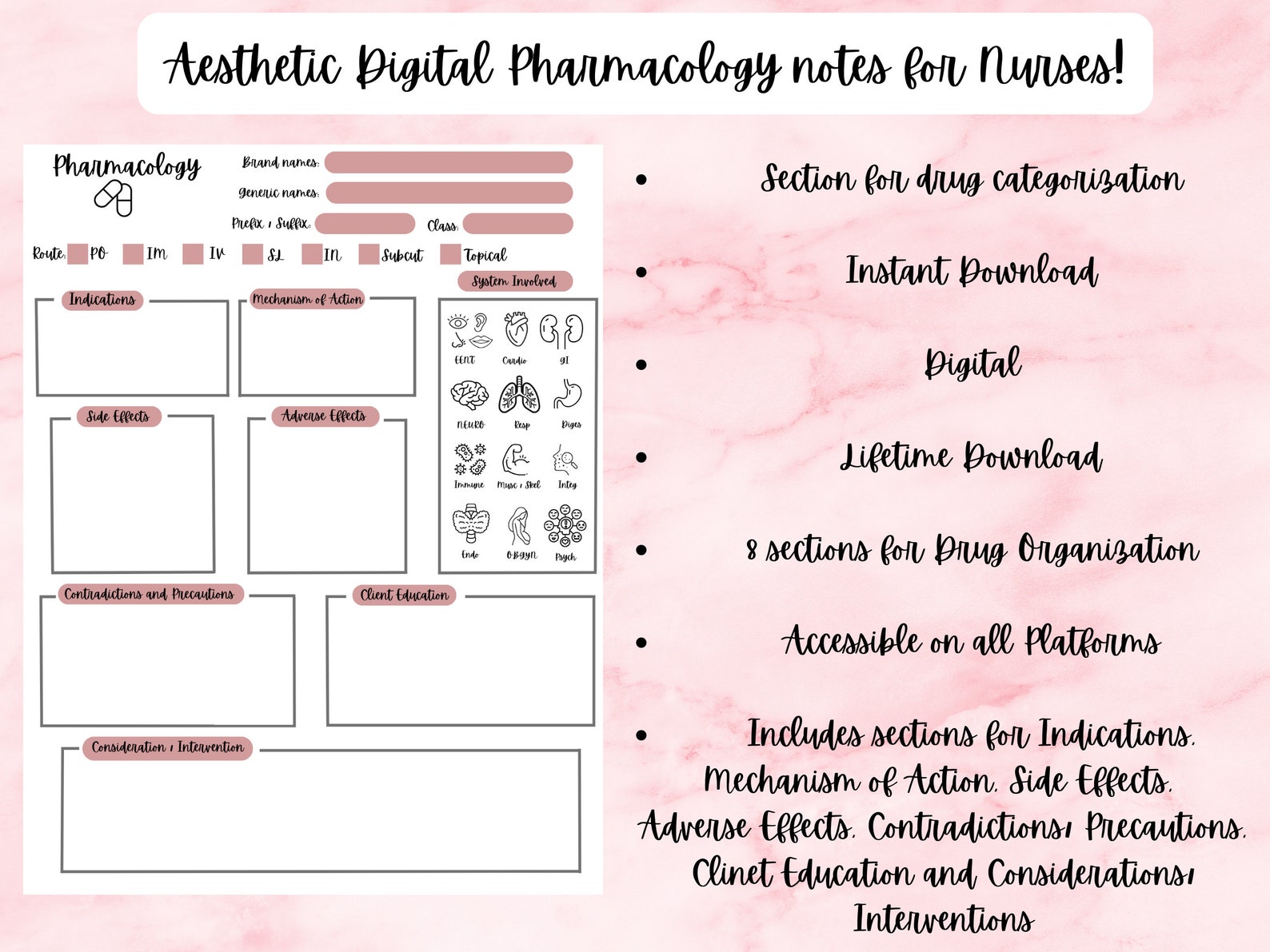 Pharmacology Template for Nursing School Pharmacology Notes Nursing ...