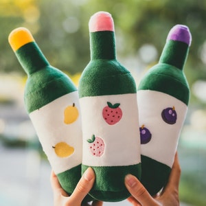 Sochew (soju) Bottle Dog Plush Toys With Squeaker - Strawberry - Grape ...