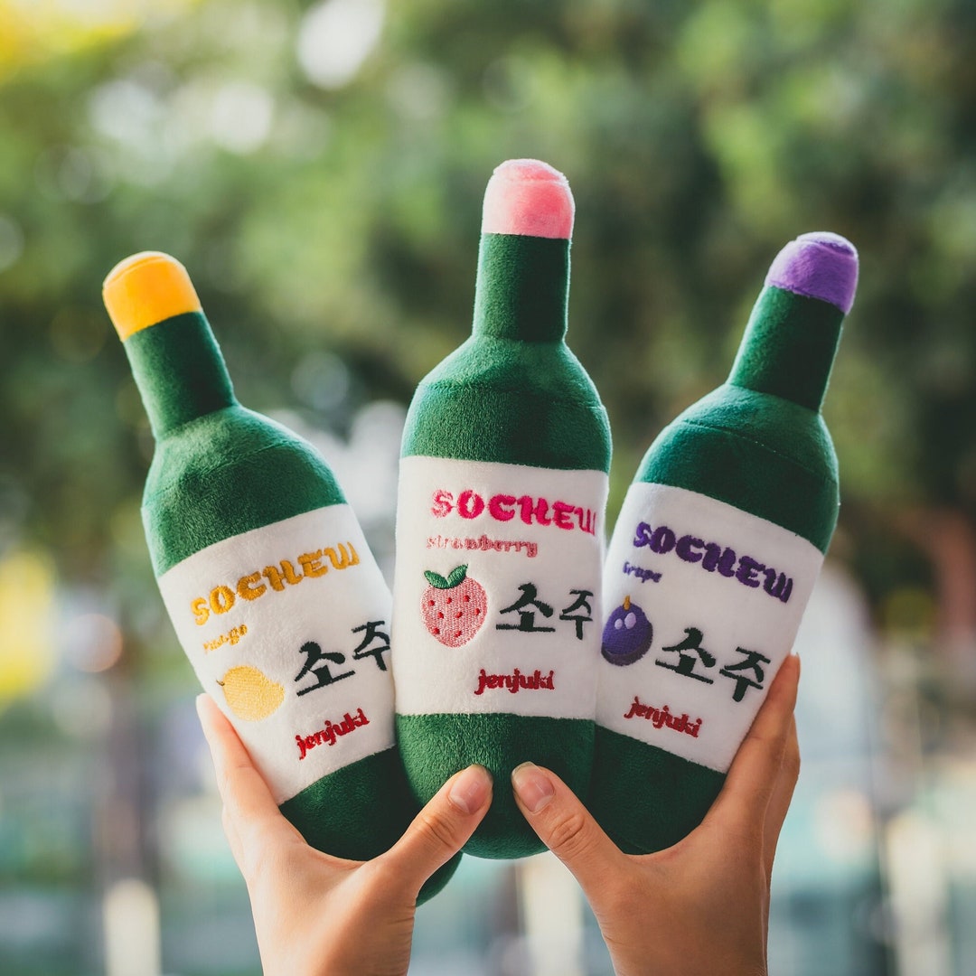 Sochew (soju) Bottle Dog Plush Toys With Squeaker - Strawberry - Grape ...