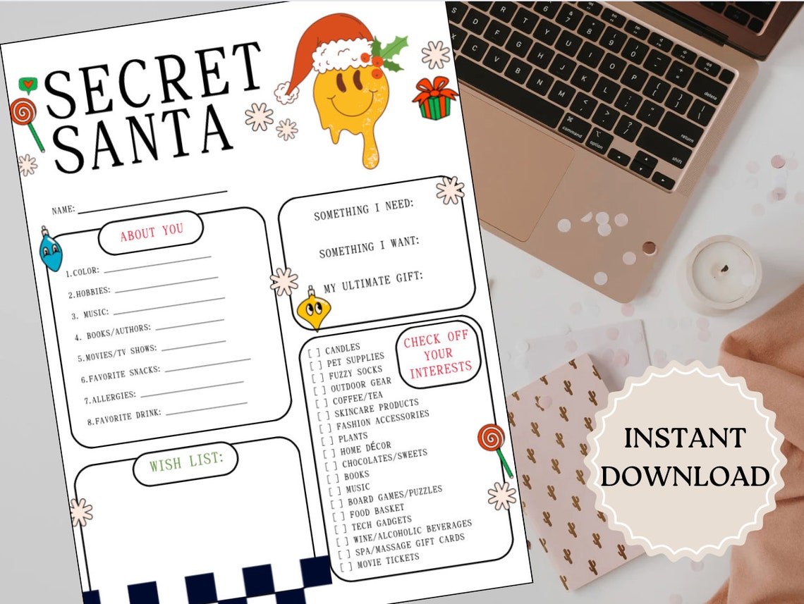 Secret Santa Questionnaire, Christmas Party, Work Secret Santa, Secret ...