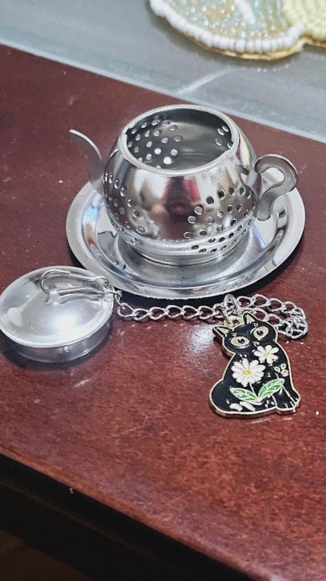 Mini Tea Pot With Cat Charm 3 Colors Available Stainless Steel , Gold ...