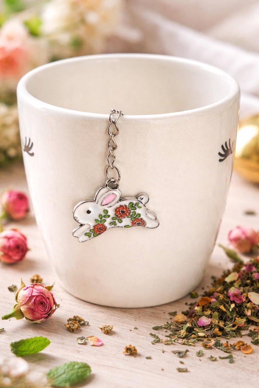 Floral Bunny Tea Infuser Charm | Cute Rabbit Tea Strainer Accessory ...