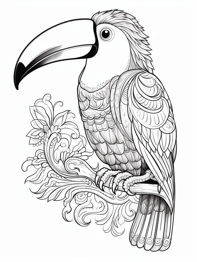 Exotic Birds Coloring Pages, Adults Printable Coloring Page, Parrots ...