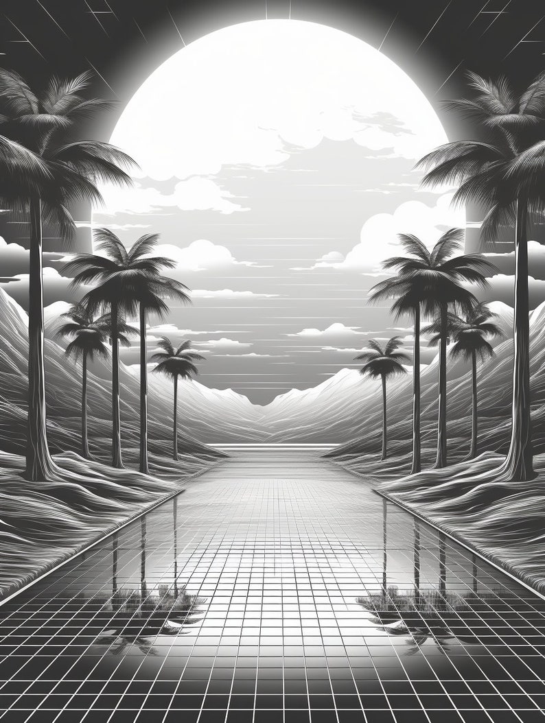 Coloring Book, Coloring Pages, Synthwave Style, Retro, Beach, Sunset ...