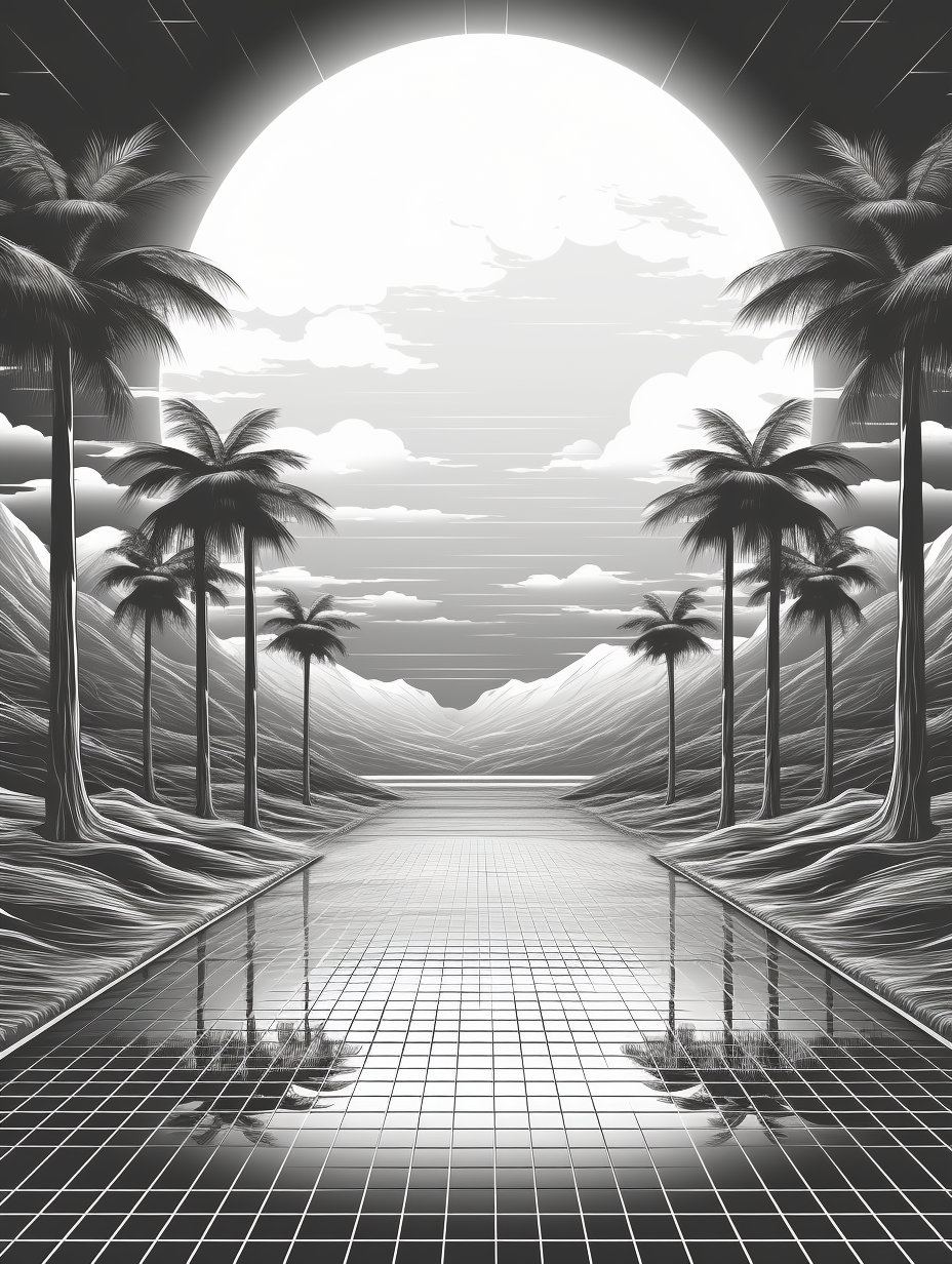 Coloring Book, Coloring Pages, Synthwave Style, Retro, Beach, Sunset ...