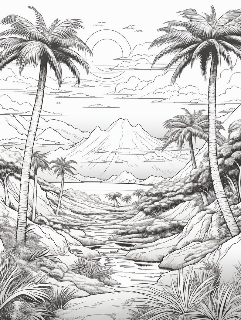 Coloring Book, Coloring Pages, Synthwave Style, Retro, Beach, Sunset ...