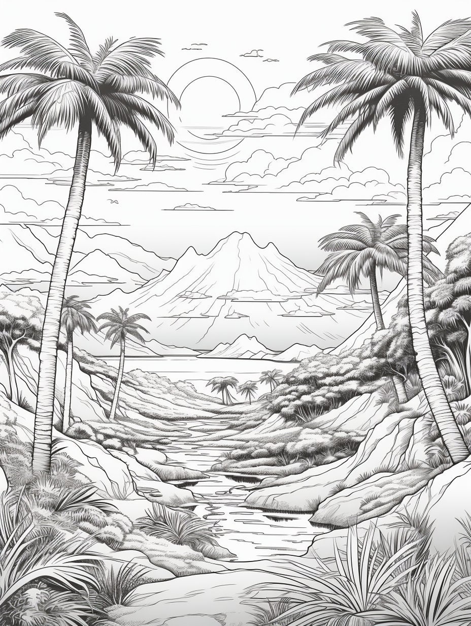 Coloring Book, Coloring Pages, Synthwave Style, Retro, Beach, Sunset ...