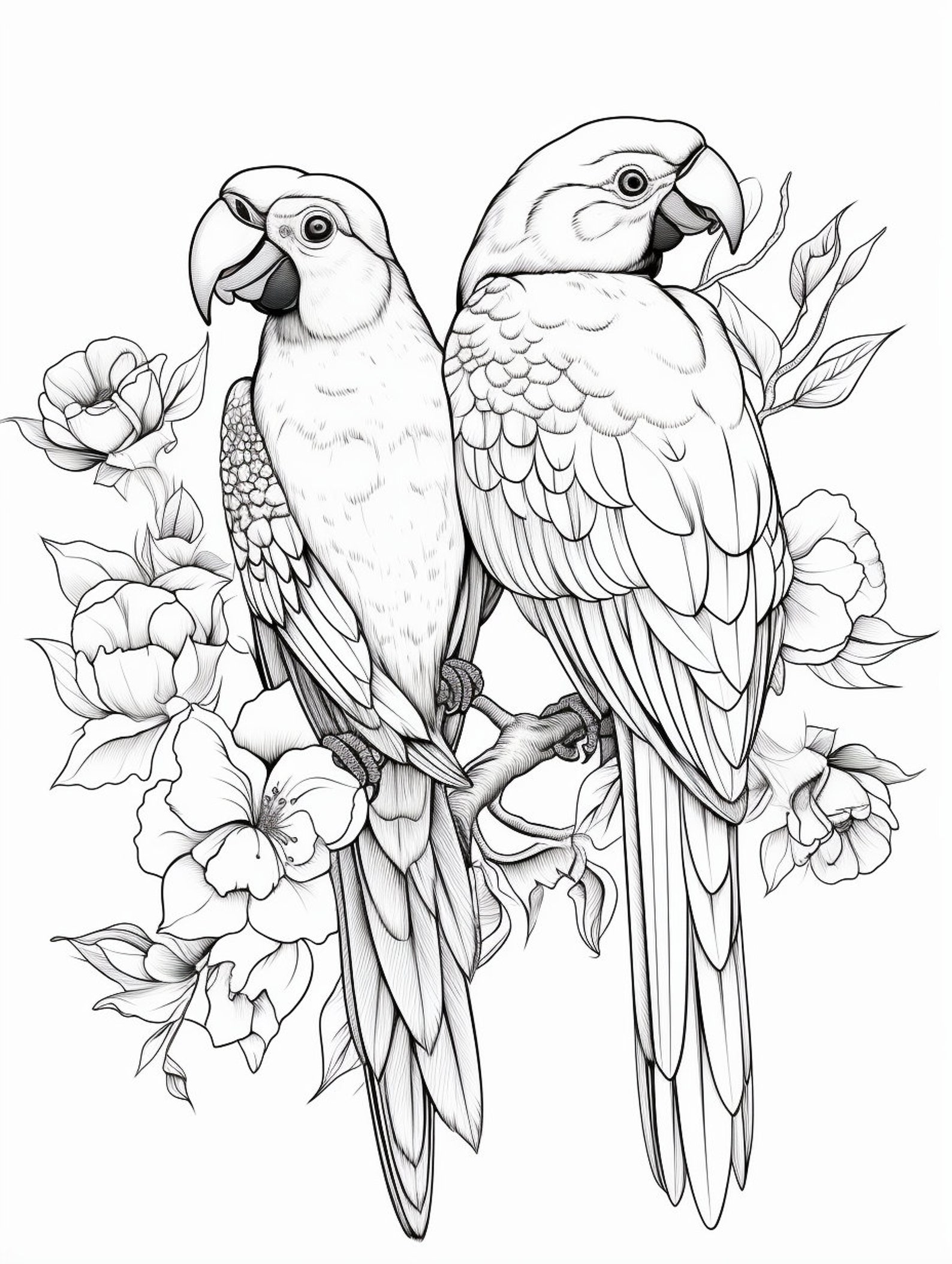 Exotic Birds Coloring Pages, Adults Printable Coloring Page, Parrots ...