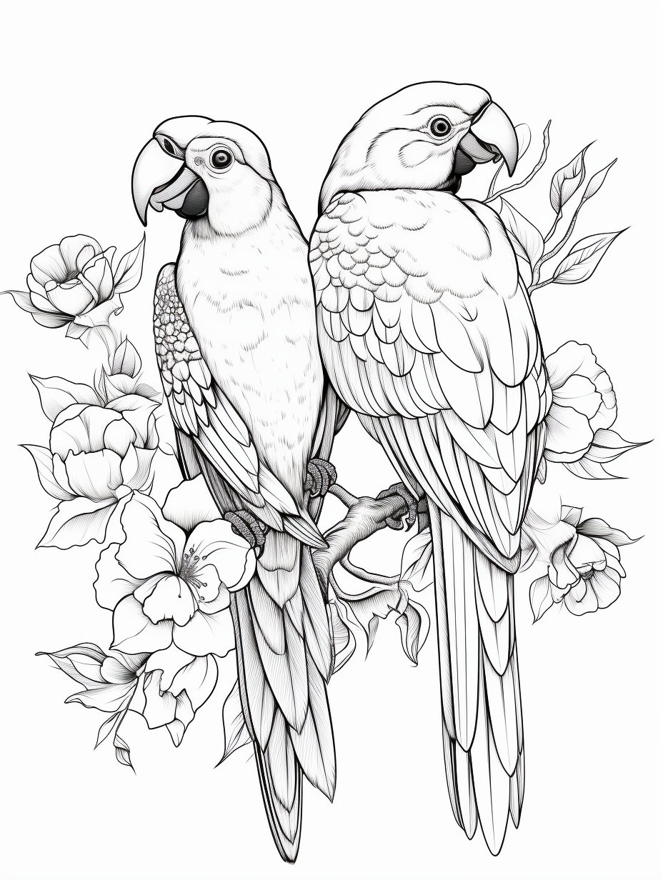 Exotic Birds Coloring Pages, Adults Printable Coloring Page, Parrots ...