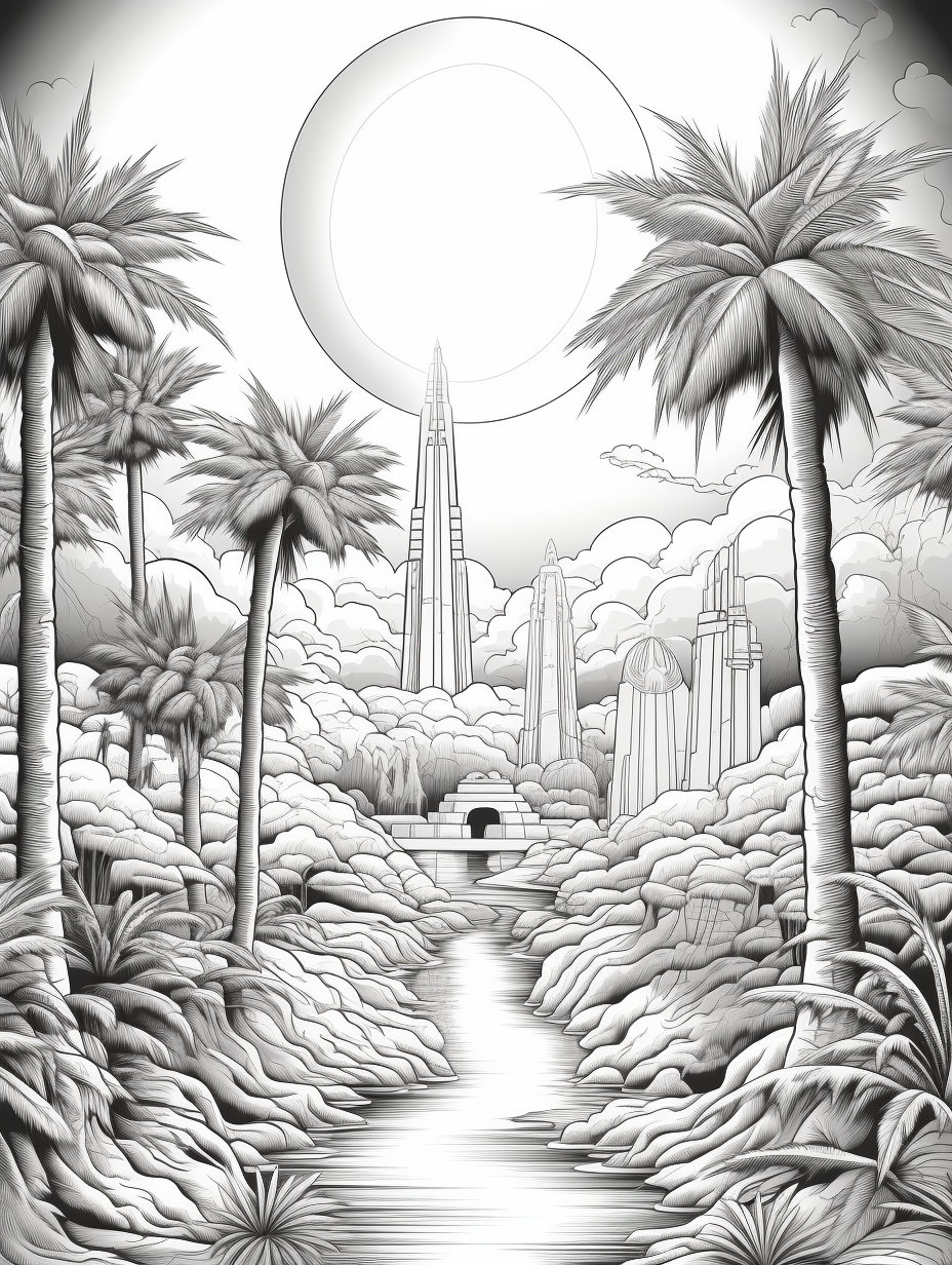 Coloring Book, Coloring Pages, Synthwave Style, Retro, Beach, Sunset ...