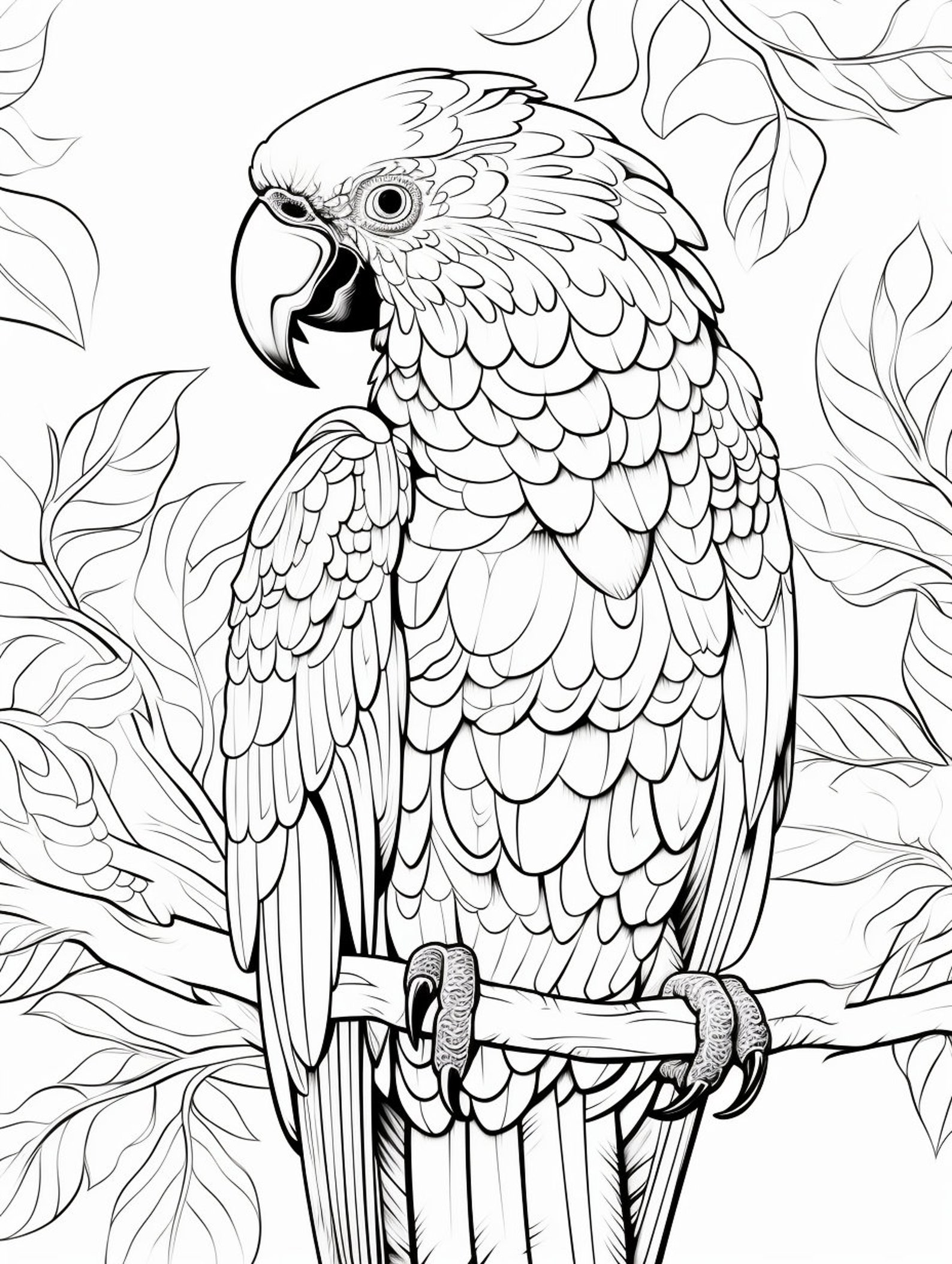 Exotic Birds Coloring Pages, Adults Printable Coloring Page, Parrots ...