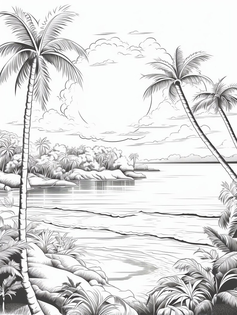 Coloring Book, Coloring Pages, Synthwave Style, Retro, Beach, Sunset ...