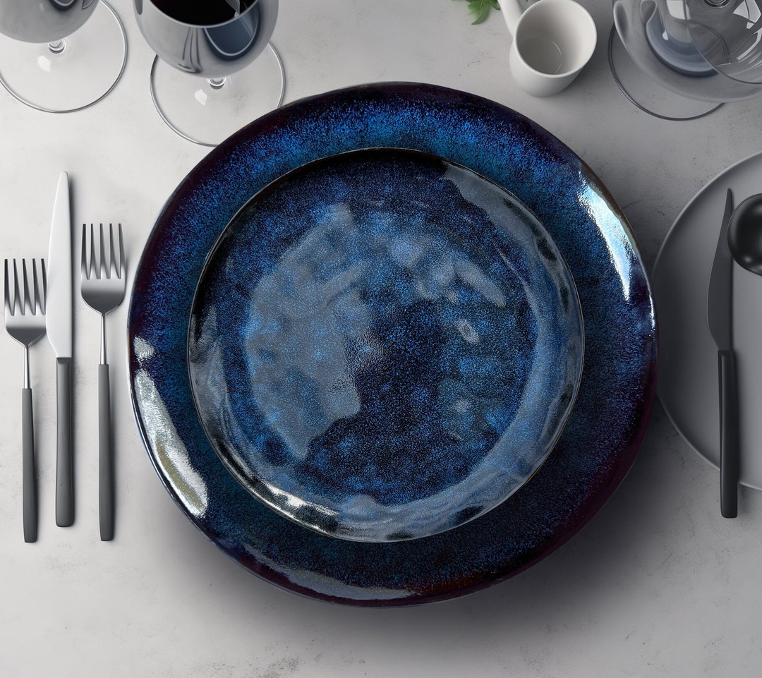 Handcrafted Galaxy Blue Ceramic Dinner Plate - Etsy