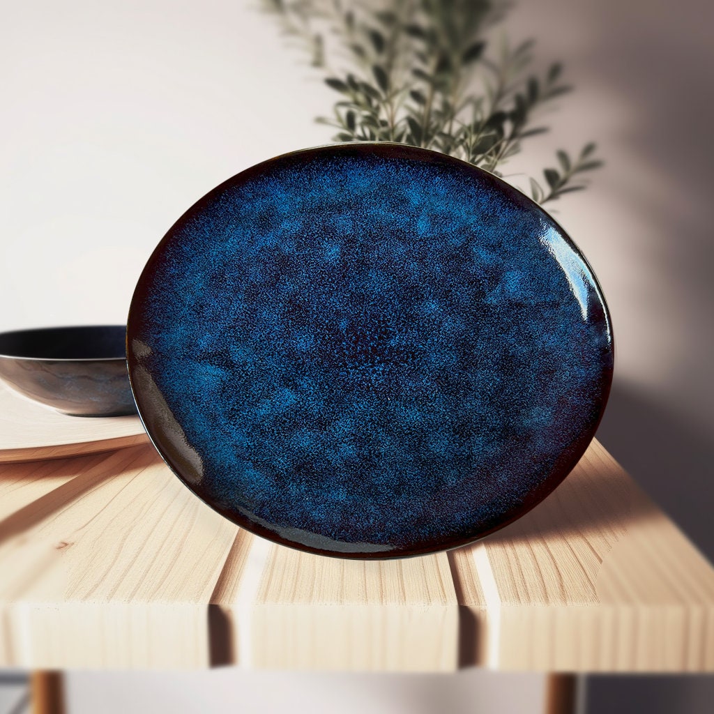 Handcrafted Galaxy Blue Ceramic Dinner Plate - Etsy