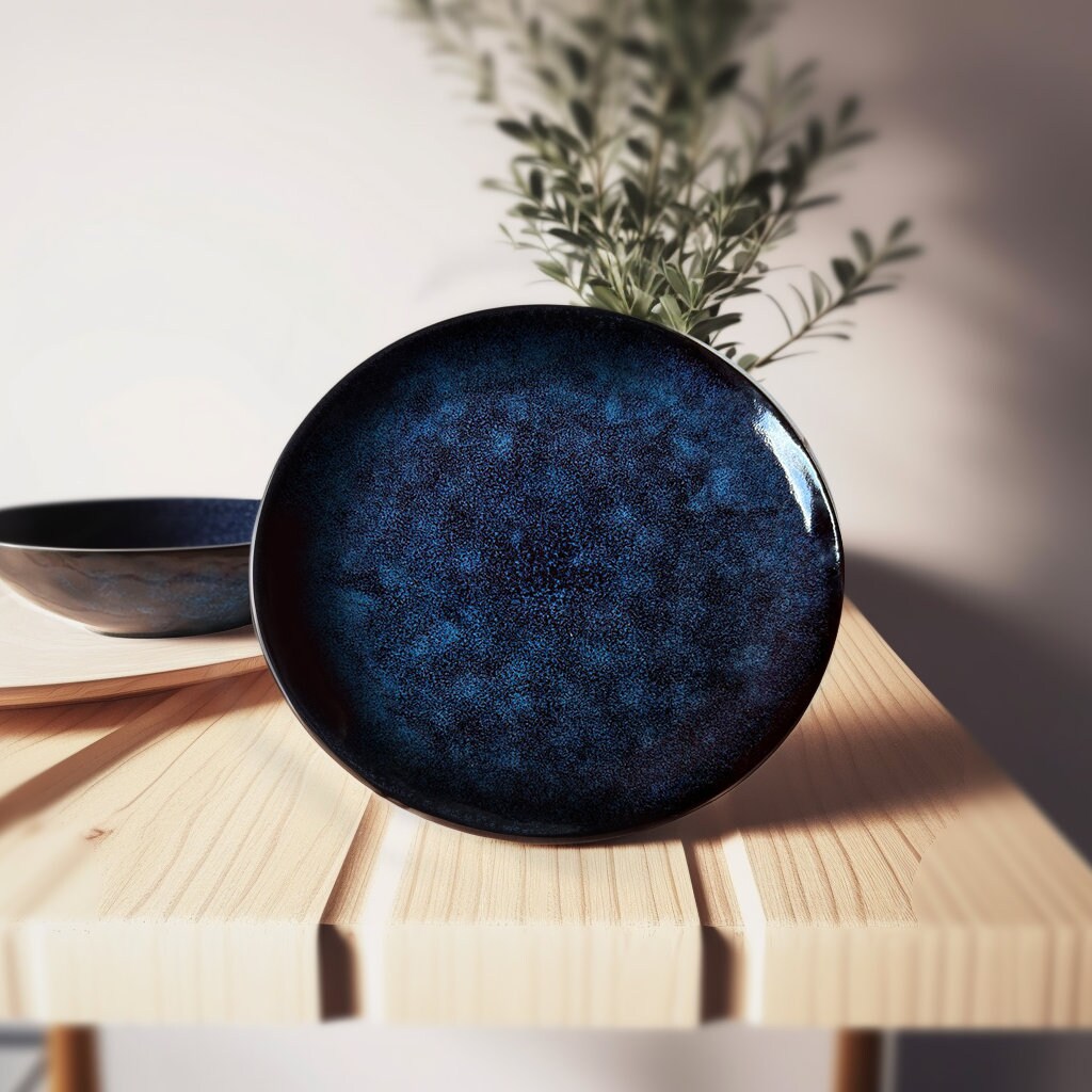 Handcrafted Galaxy Blue Ceramic Dinner Plate - Etsy