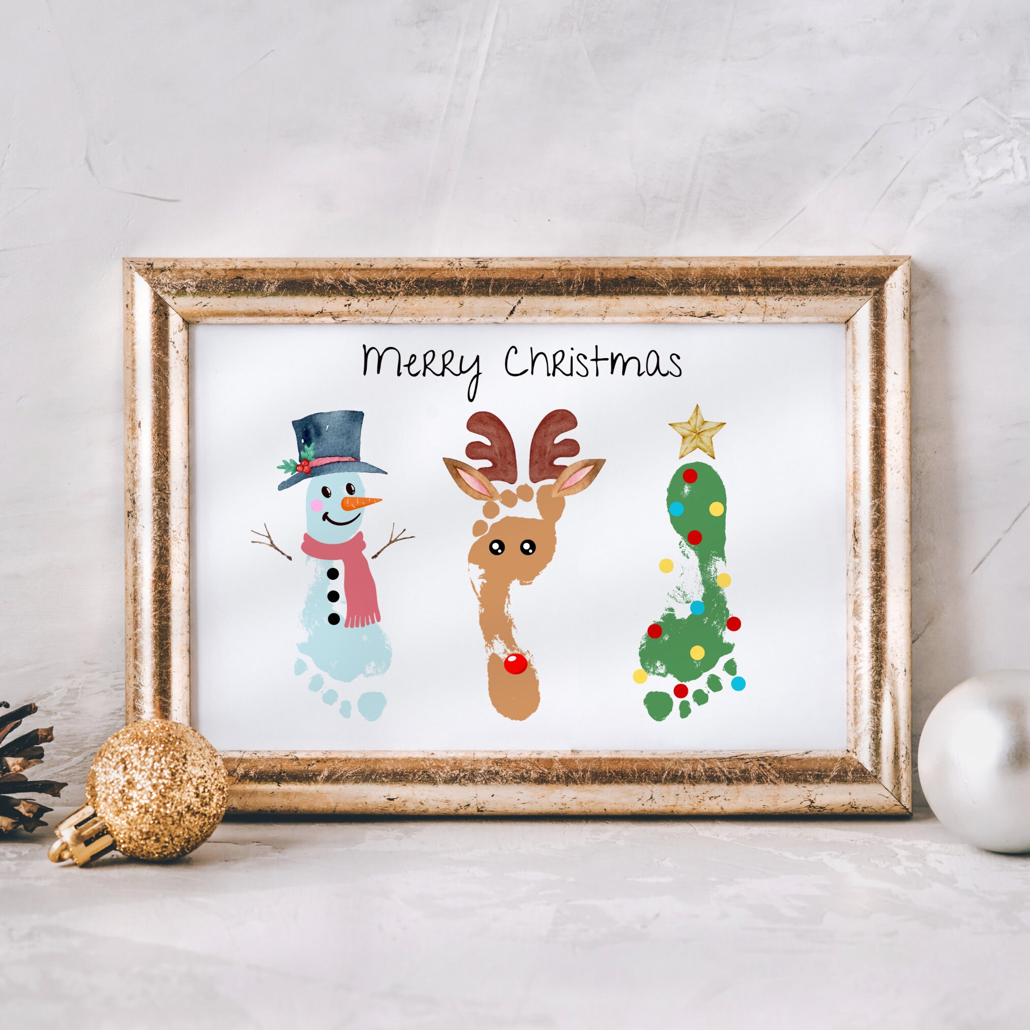 Printable Christmas Footprint Art | Reindeer | Snowman | Christmas Tree ...