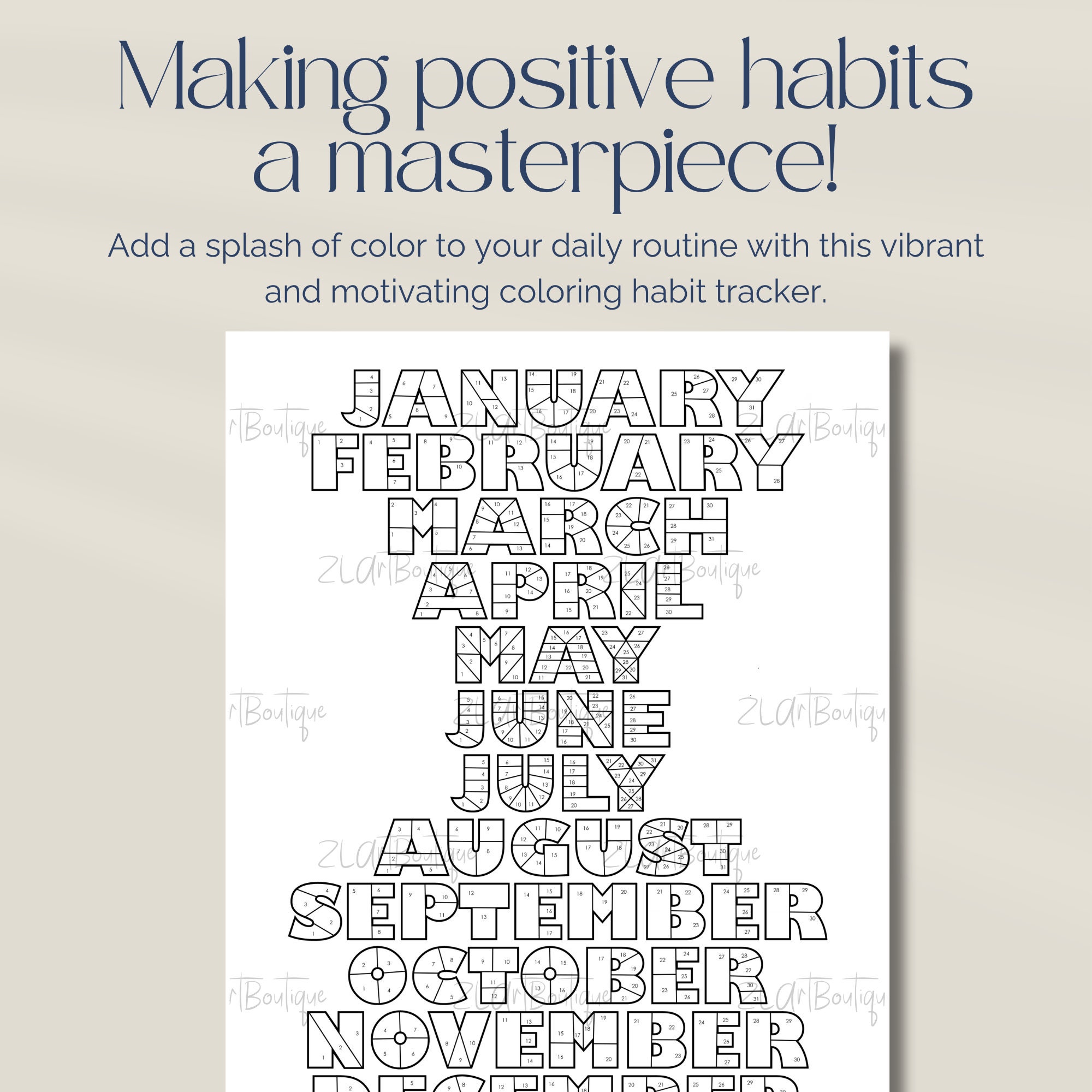 Coloring Habit Tracker | Habit Tracker | Printable Habit Tracker ...
