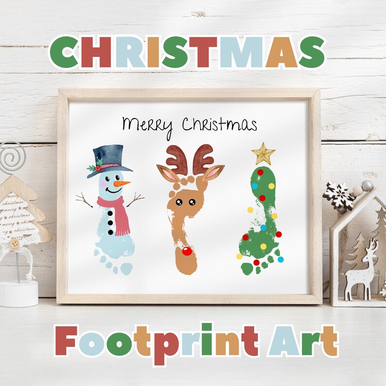Printable Christmas Footprint Art | Reindeer | Snowman | Christmas Tree ...