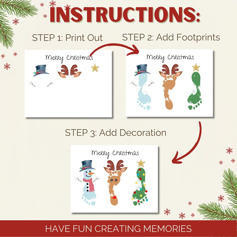 DIY Christmas Footprint Art Kit (PNG/PDF) - Reindeer Snowman Tree ...