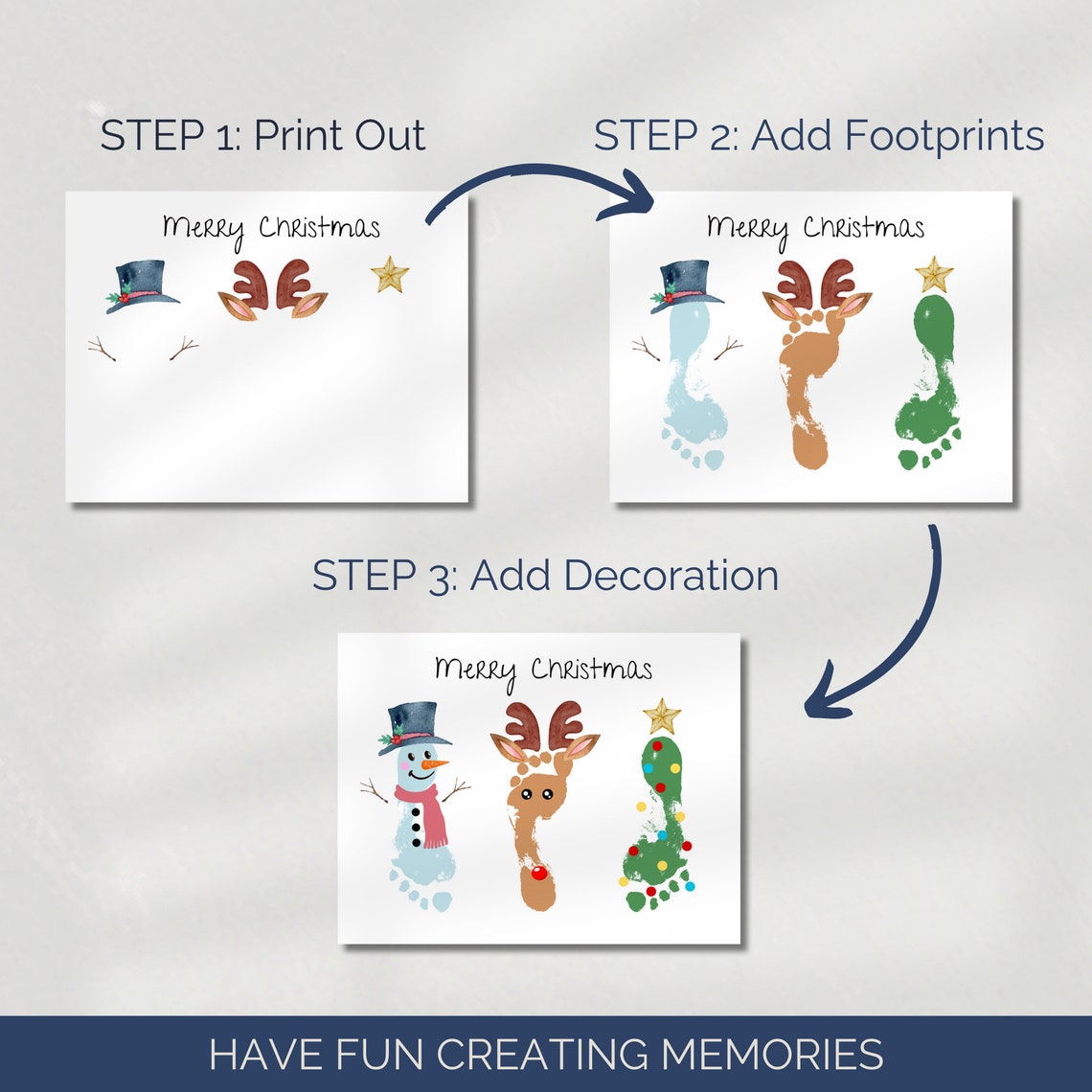 Printable Christmas Footprint Art | Reindeer | Snowman | Christmas Tree ...