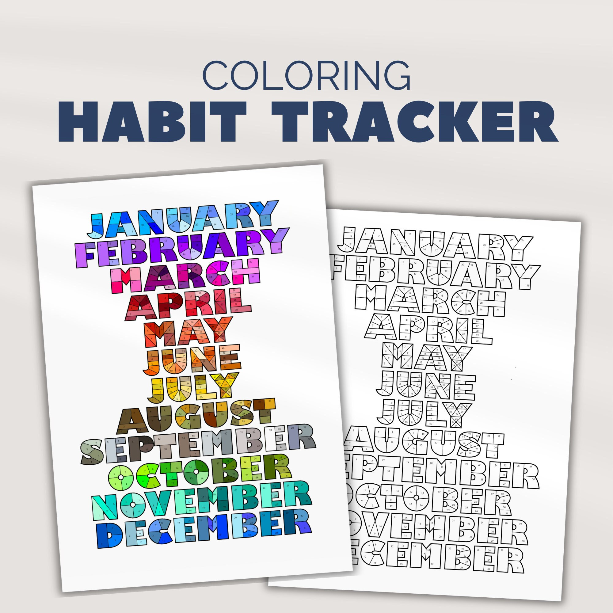 Color-in Habit Tracker Printable | Monthly and Daily Habits Coloring ...
