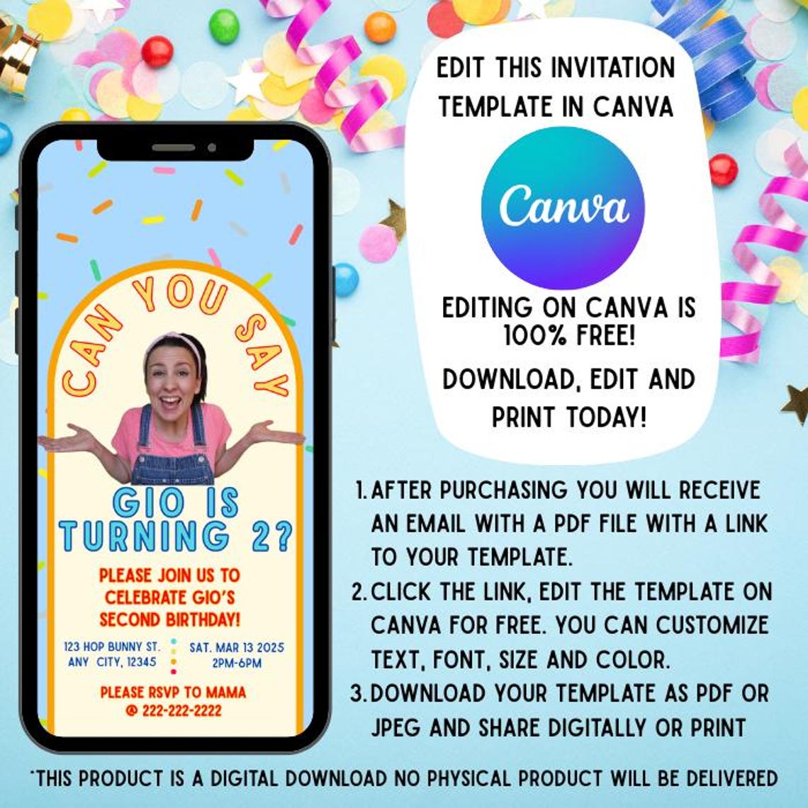 Ms Rachel Boy Birthday 1st 2nd 3rd Blue Birthday Invitation, Ms Rachel ...