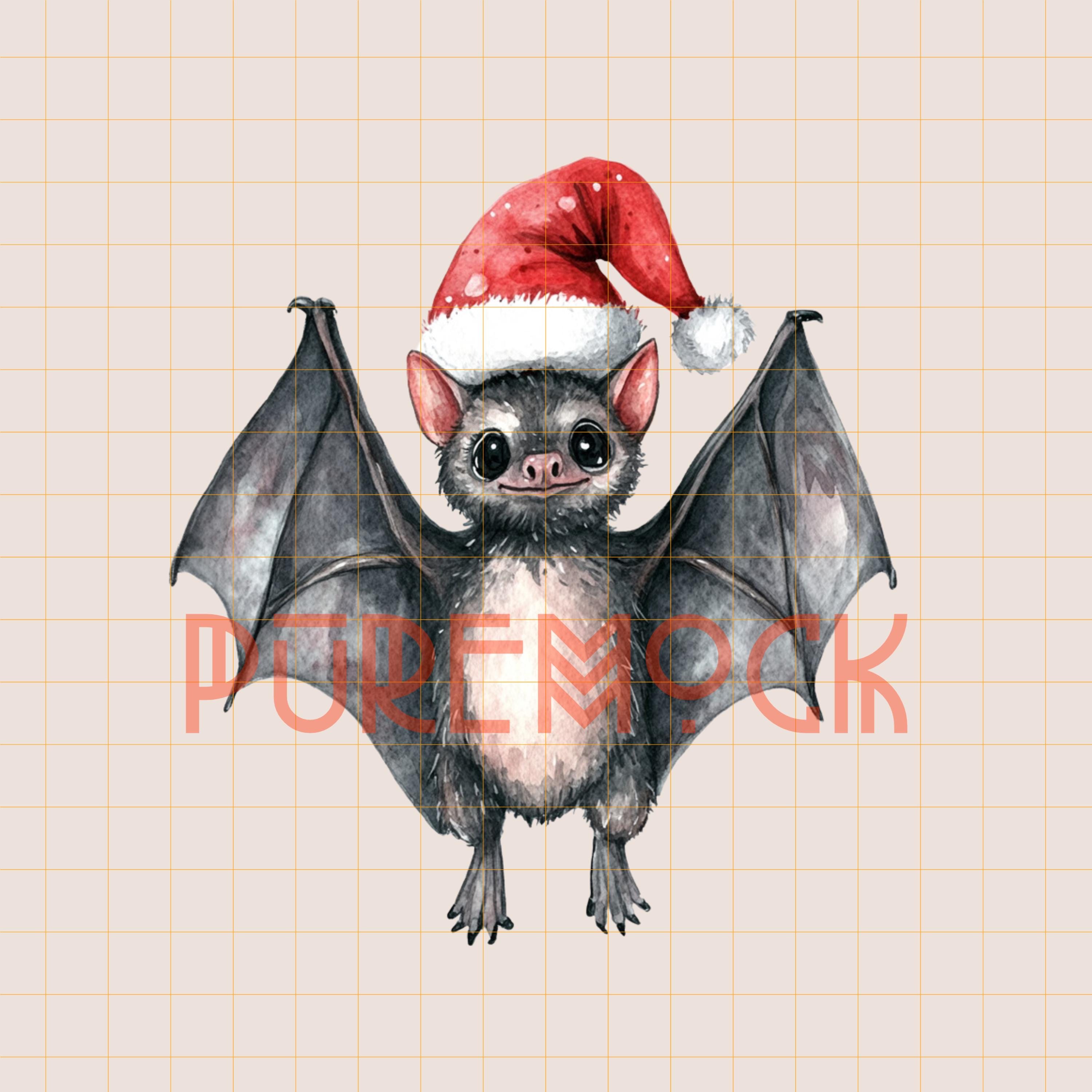 Christmas Bat PNG, Cute Santa Hat Bat Watercolor PNG, Digital Download ...