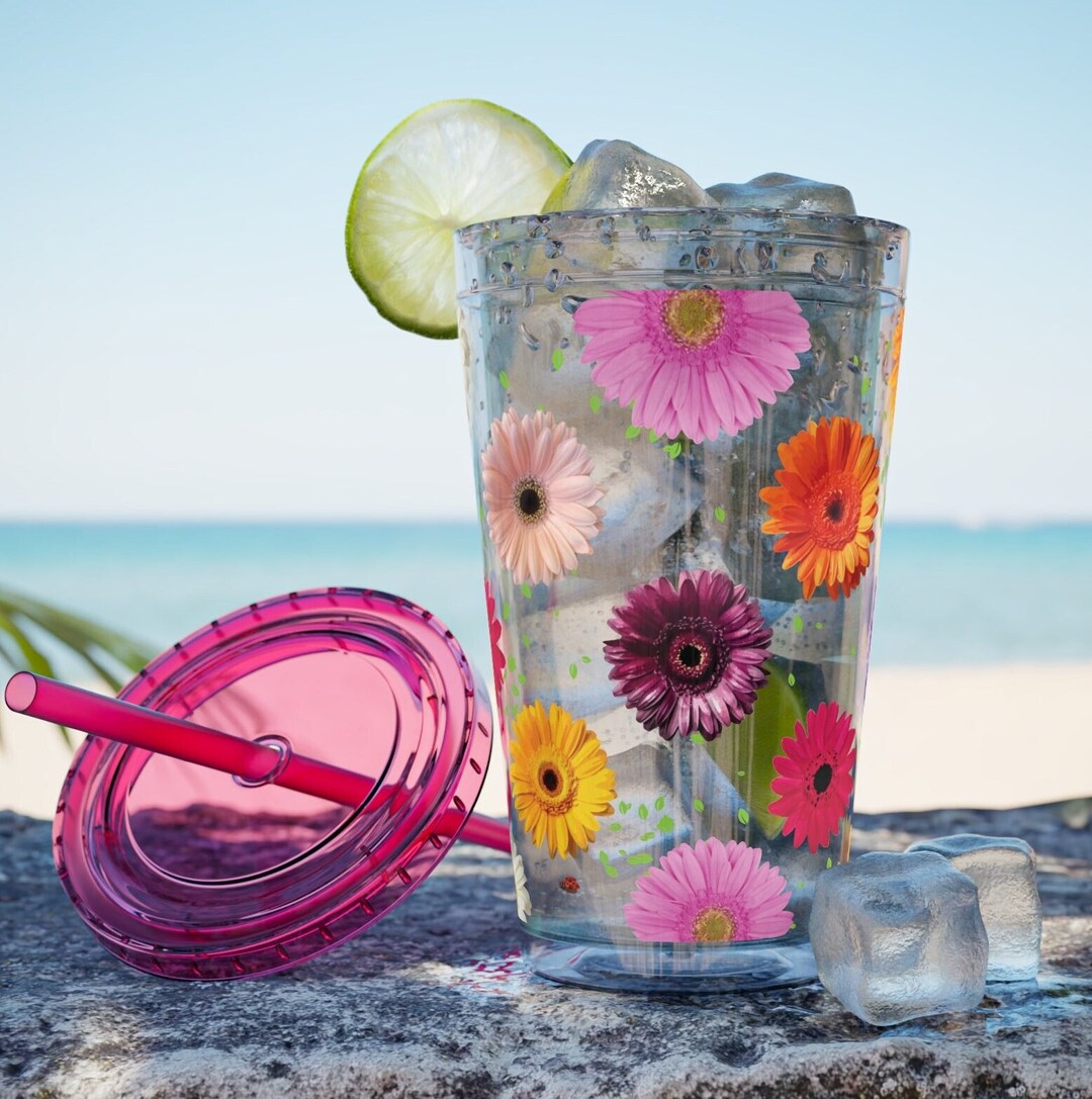 Tumbler, Gerbera Daisy Design, Flower Lover Gift, Floral Drinkware ...