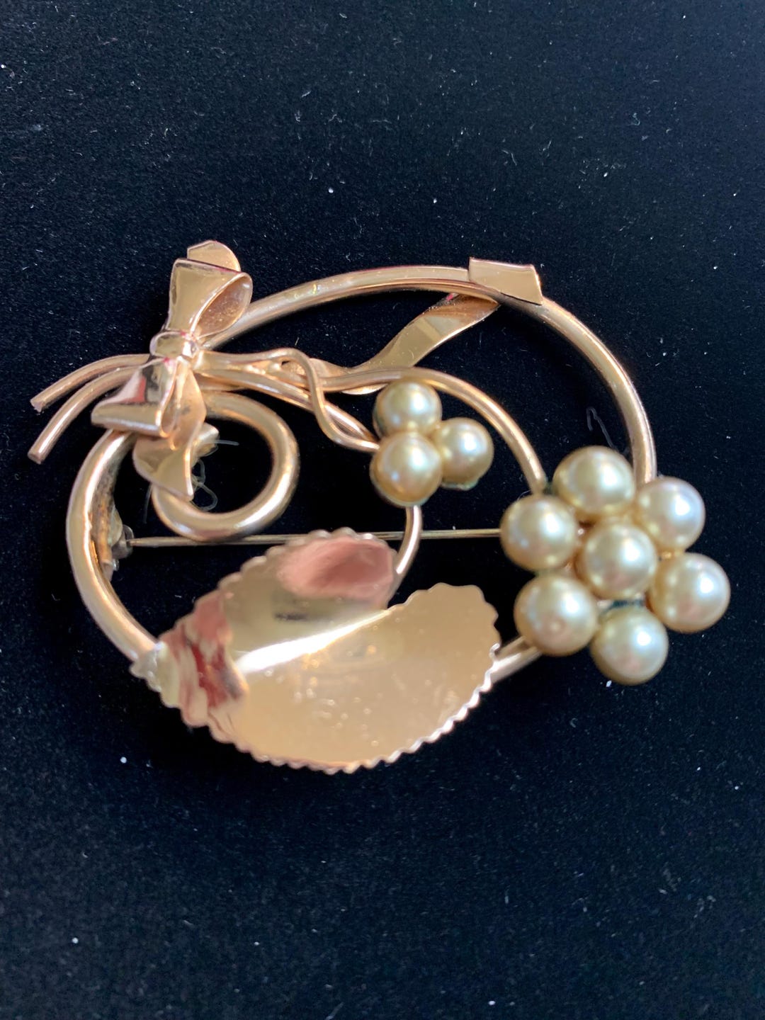 Vintage Rose Gold Color Brooch Pearls Bow Leaf - Etsy