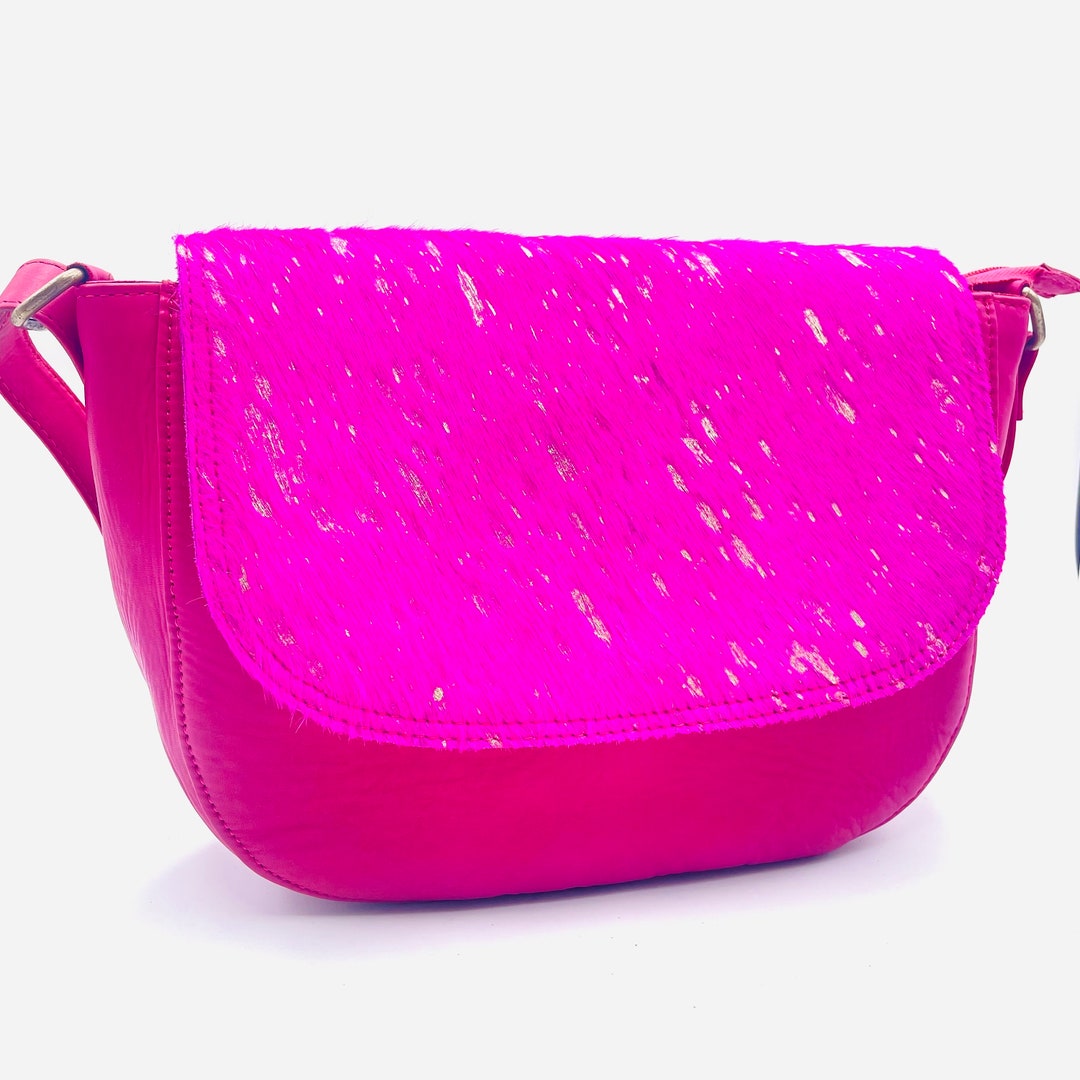 Cowhide Pink Purse for Women, Pink Blue Bag for Girls, Sparkly Pink ...
