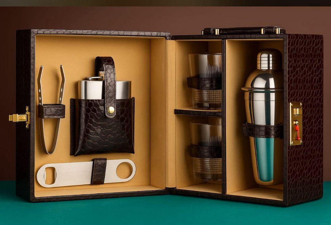 Portable Leather Cocktail Bar Set With Tools, Liquor Canister - Etsy