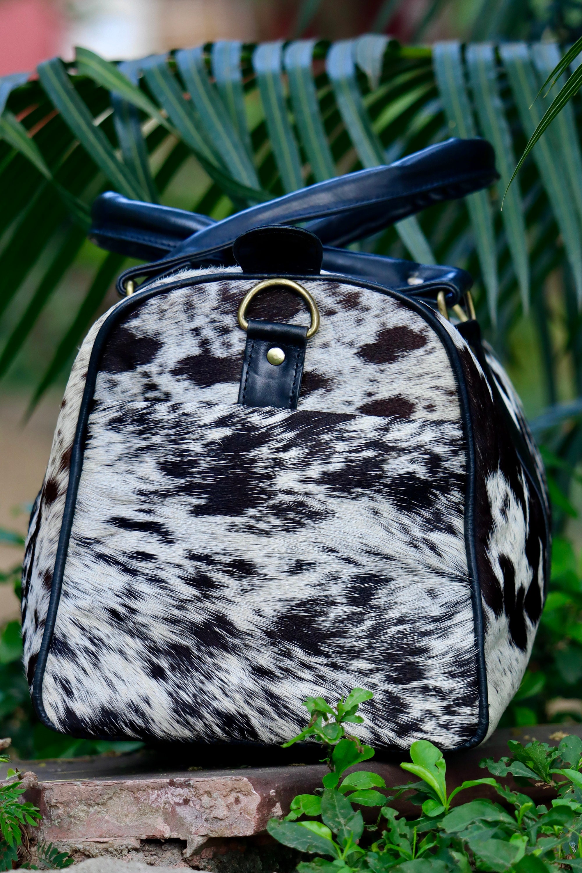 Cowhide Duffle Bag Cowhide Luggage Cowhide Weekender Duffel Bag Black ...