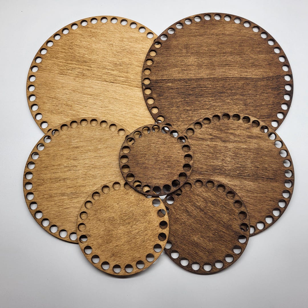 Colored Circular Wooden Bottom Wooden Basket Base Wooden Crochet Basket ...