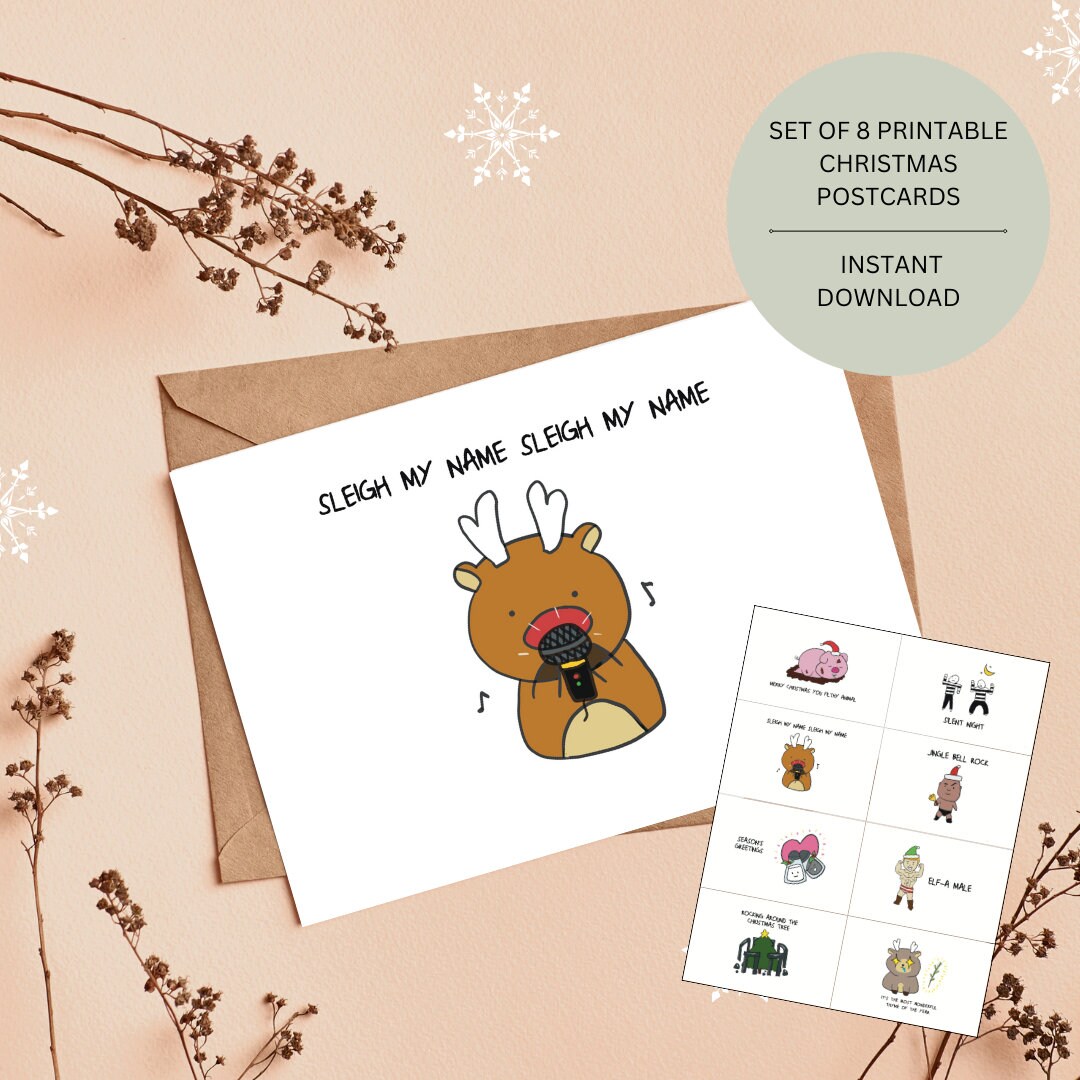 Printable Christmas Postcards Set of 8 instant Download PDF PNG - Etsy